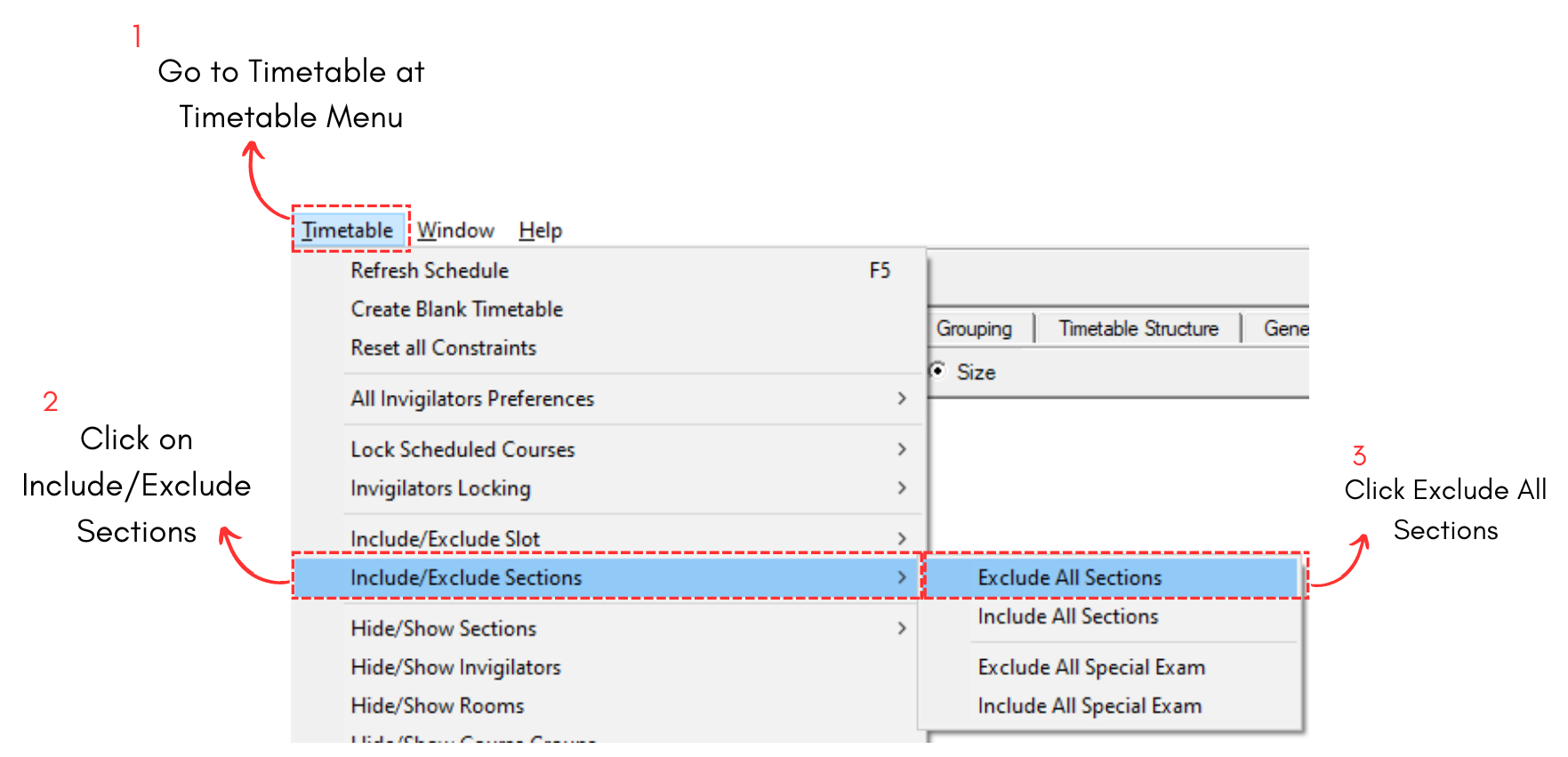 Stage 4: Exam Course Timetable: Exclude All Section | TPlus