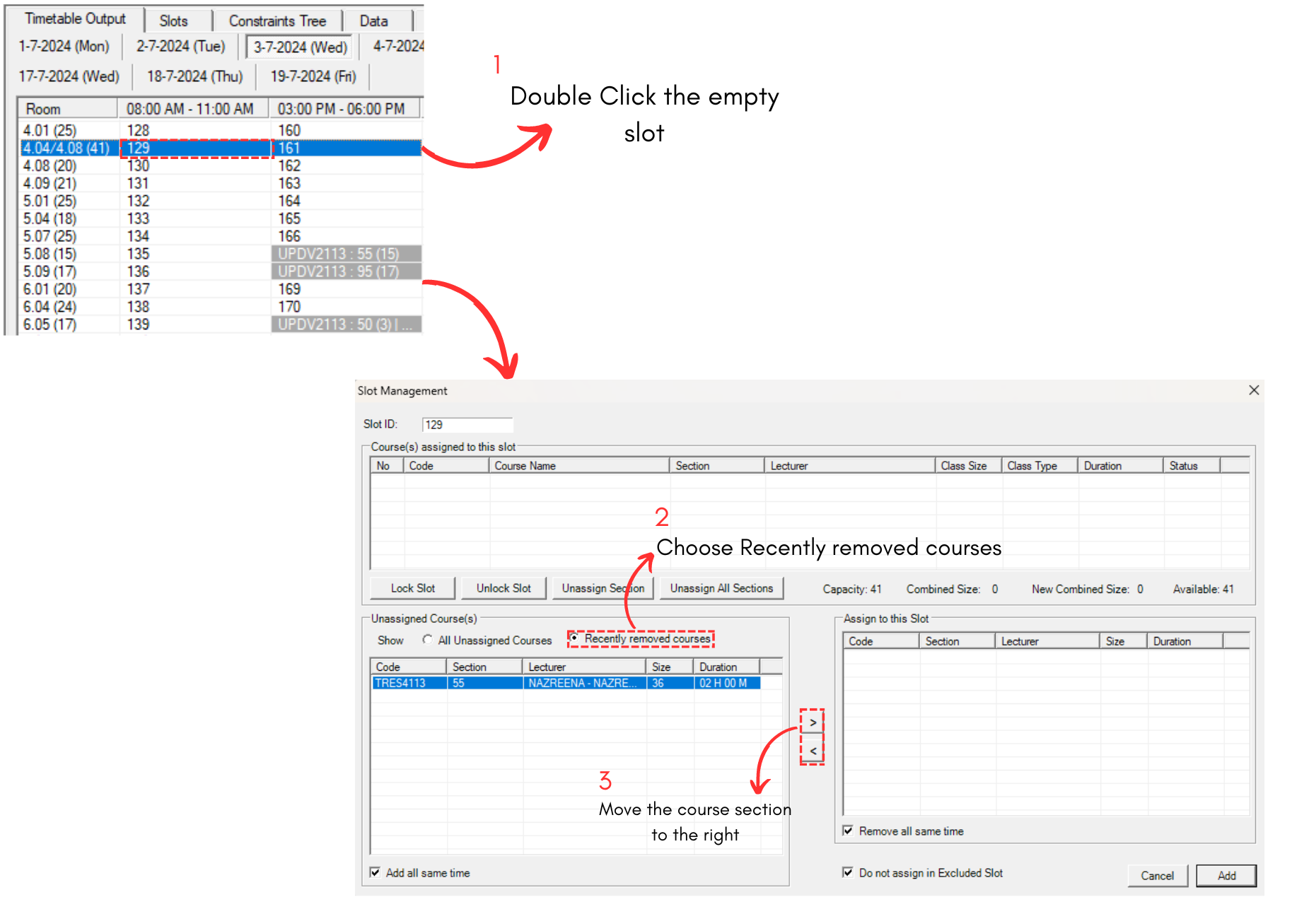 Stage 4: Exam Course Timetable: Manually Allocate Course into the Slot ...