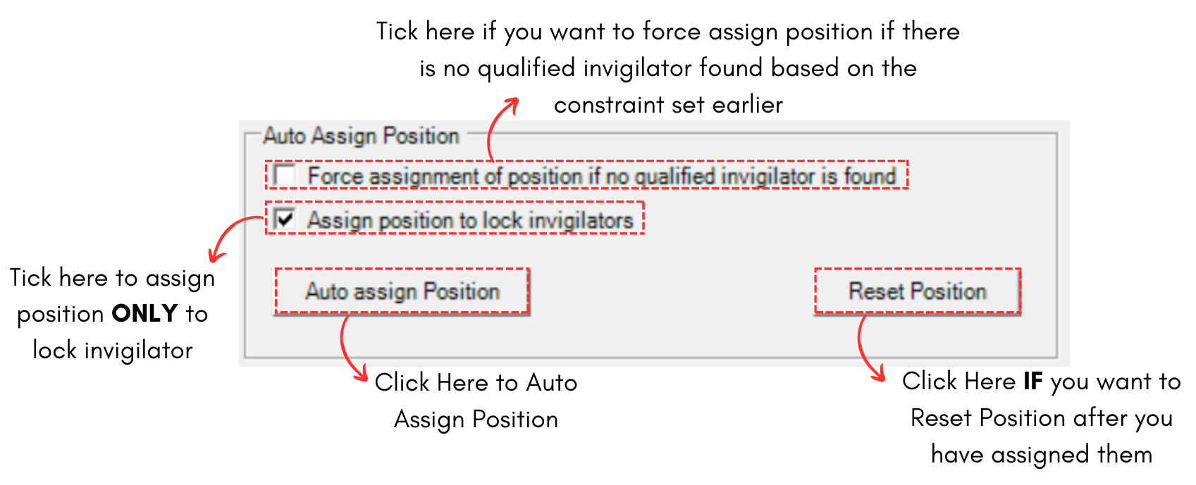 Stage 6: Invigilator Position: Set Constraint at Generate Options | TPlus